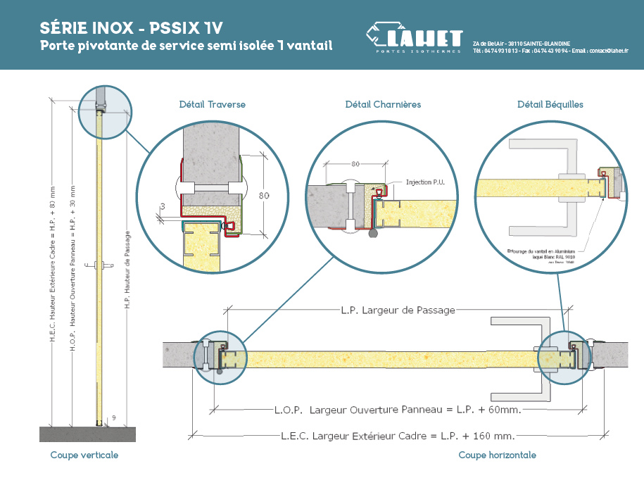 SÉRIE INOX - PSSIX 1V Porte pivotante de service semi isolée 1 vantail ...