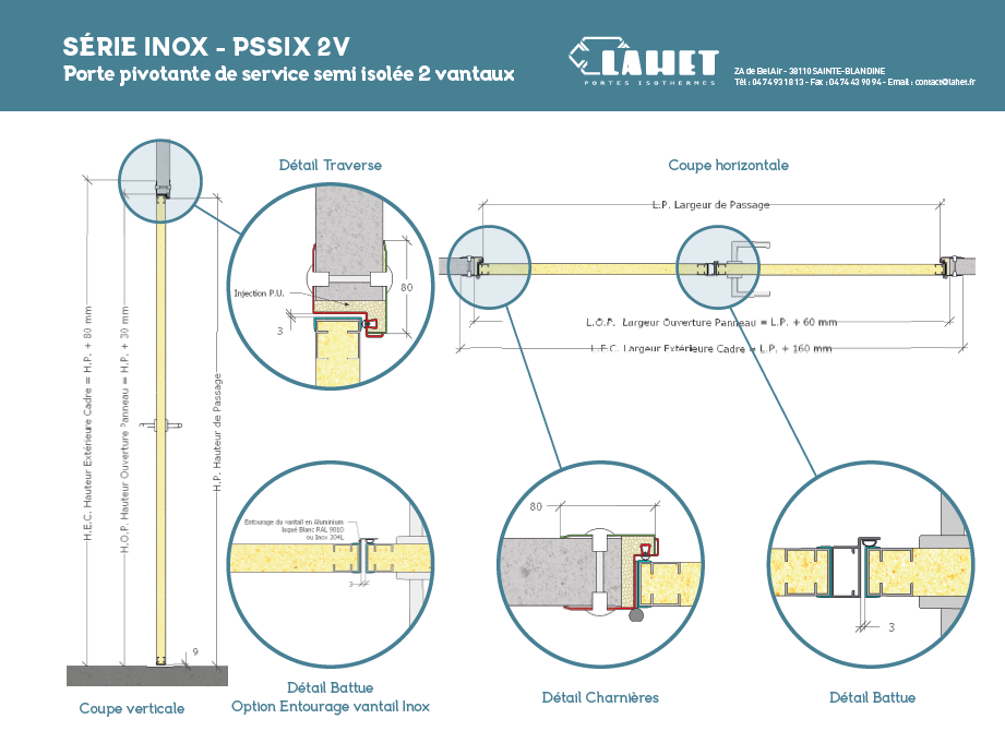 SÉRIE INOX - PSSIX 2V Porte pivotante de service semi isolée 2 vantaux ...